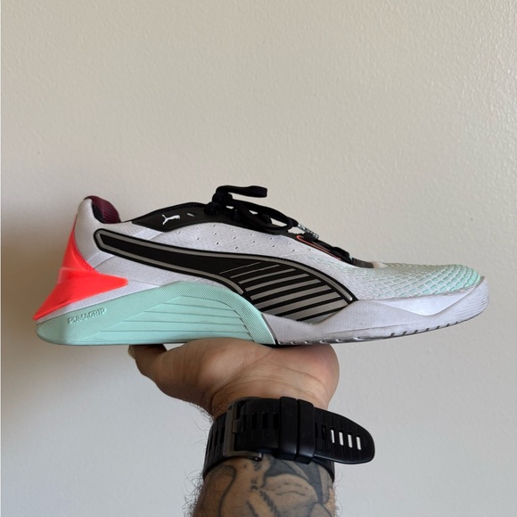 Puma | Shoes | Puma White And Aqua Sneakers With Red Heel | Poshmark